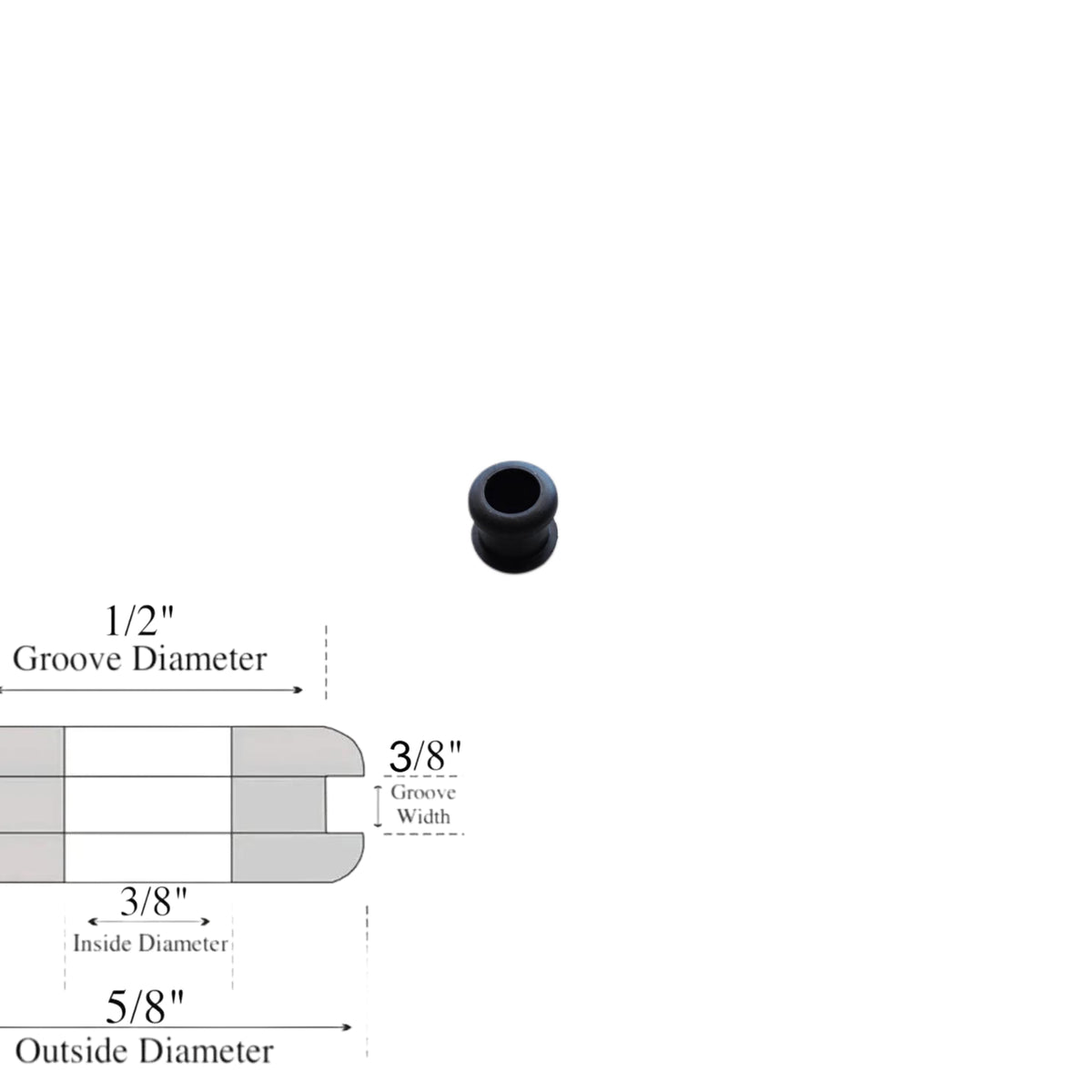 3/8" Inside Diameter Rubber Grommet - 3/8" Groove Width - Fits 1/2" Ho