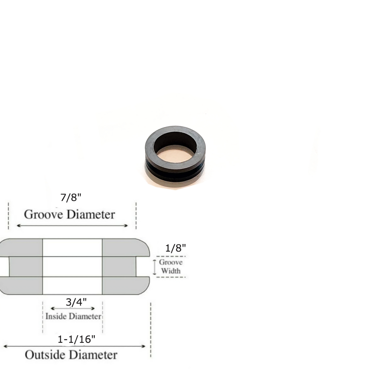 3/4" Inside Diameter Rubber Grommet - 1/8" Groove Width - Fits 7/8" Ho ...