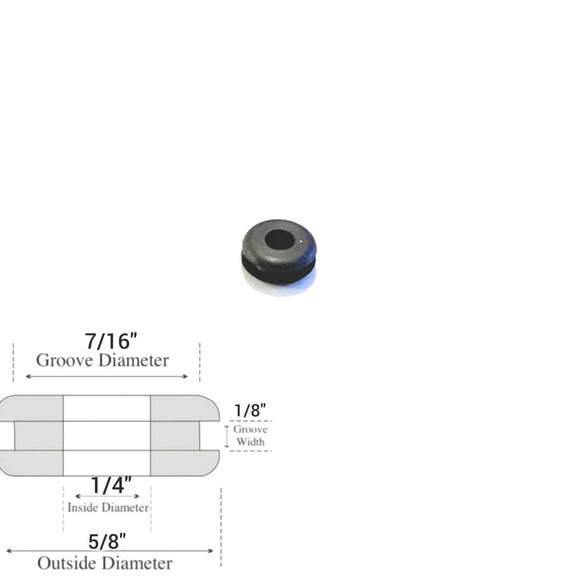 1/4" Inside Diameter Rubber Grommet - 1/8" Groove Width- Fits 7/16" Ho