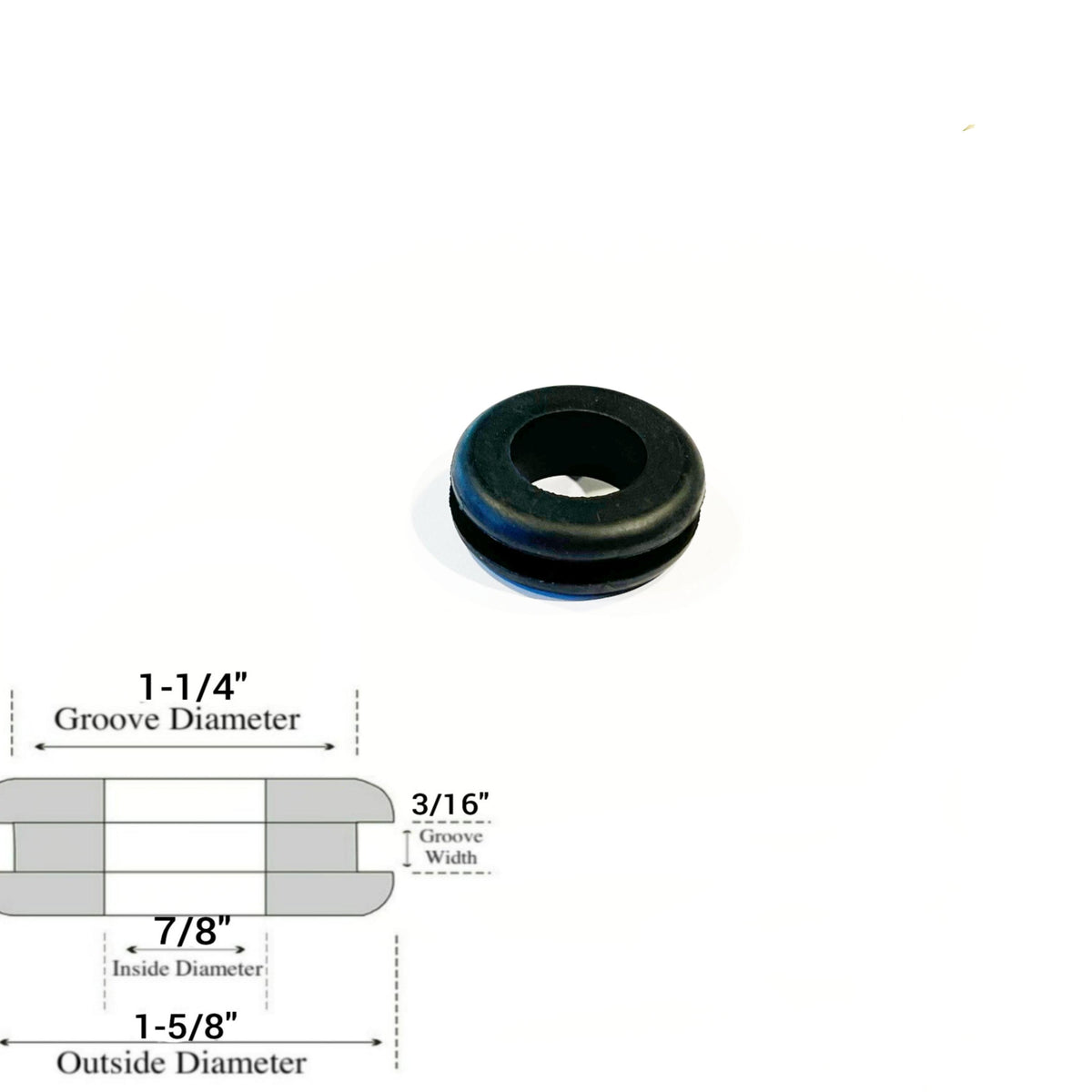 7/8" Inside Diameter Rubber Grommet - 3/16" Groove Width - Fits 1-1/4"