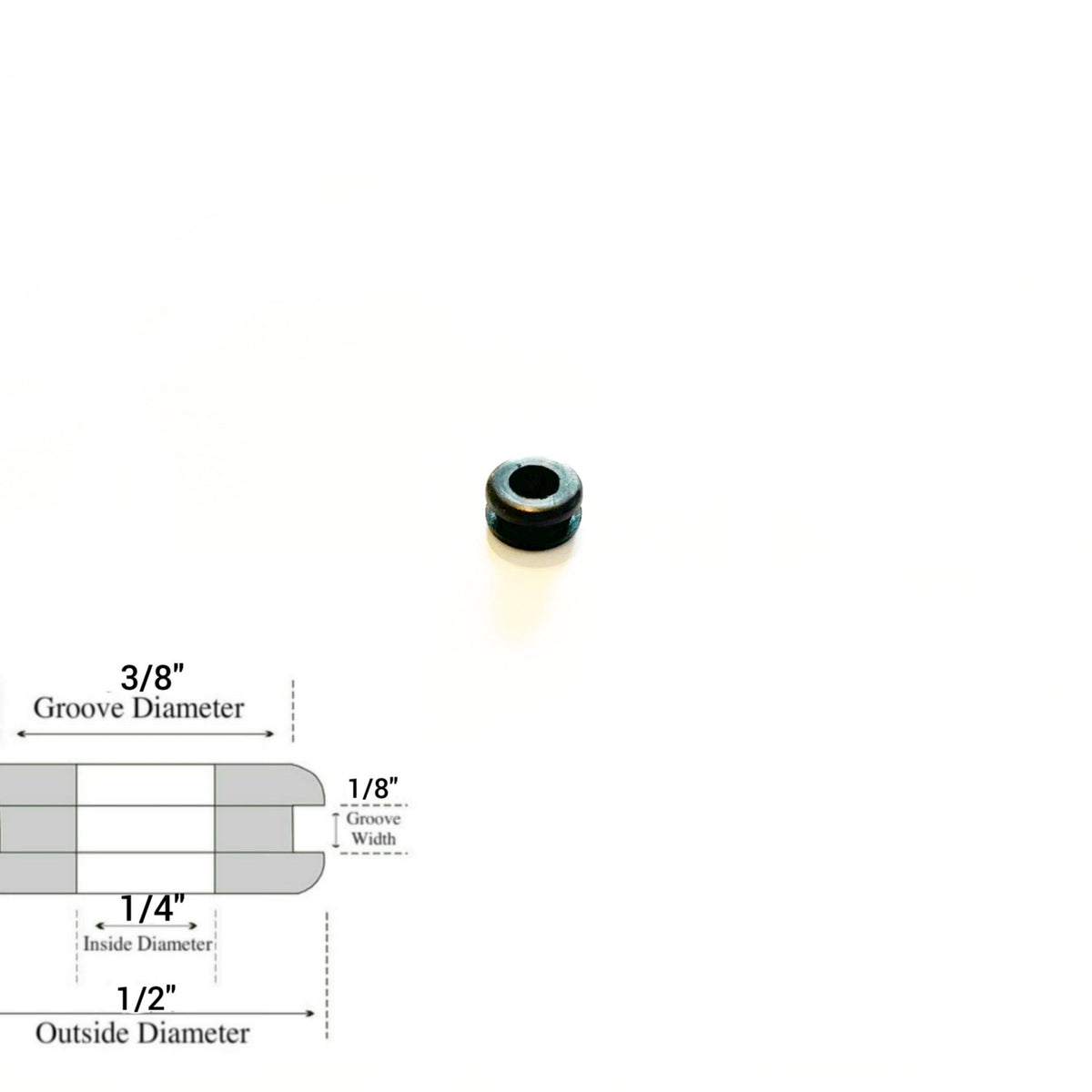 1/4" Inside Diameter Rubber Grommet - 1/8" Groove Width- Fits 3/8" Hol