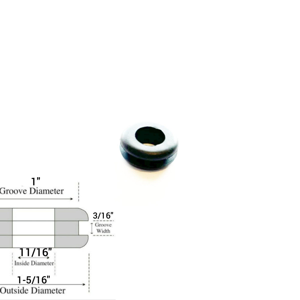 11/16" Inside Diameter Rubber Grommet - 3/16" Groove Width - Fits 1" H ...