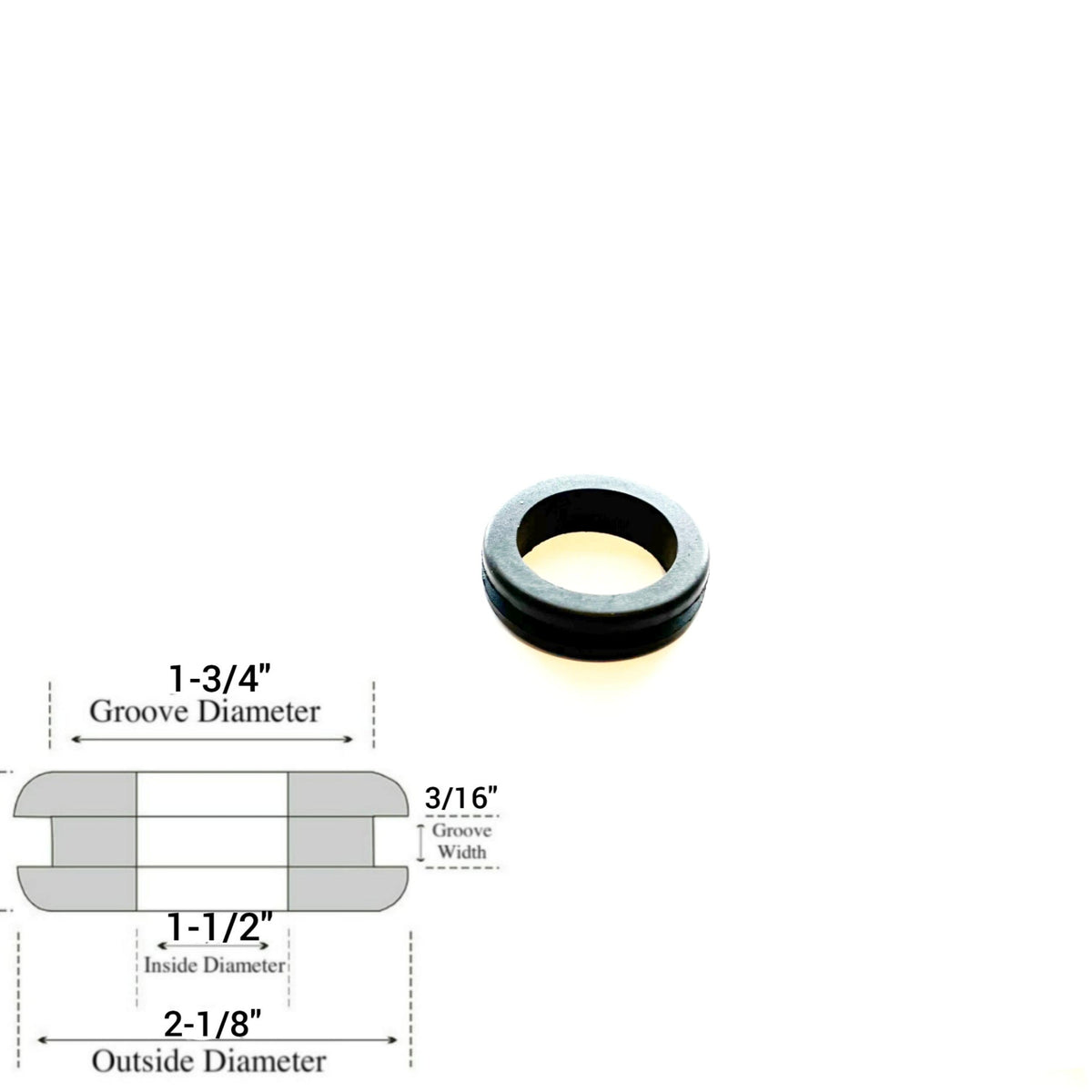 1-1/2" Inside Diameter Rubber Grommet - 3/16" Groove Width - Fits 1-3 ...